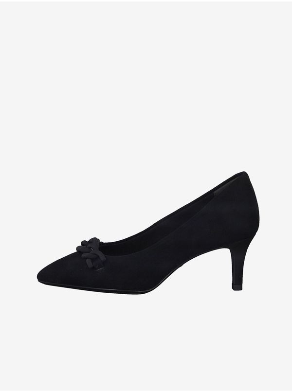 TAMARIS BLACK LEATHER HEELED PUMPS - WOMEN