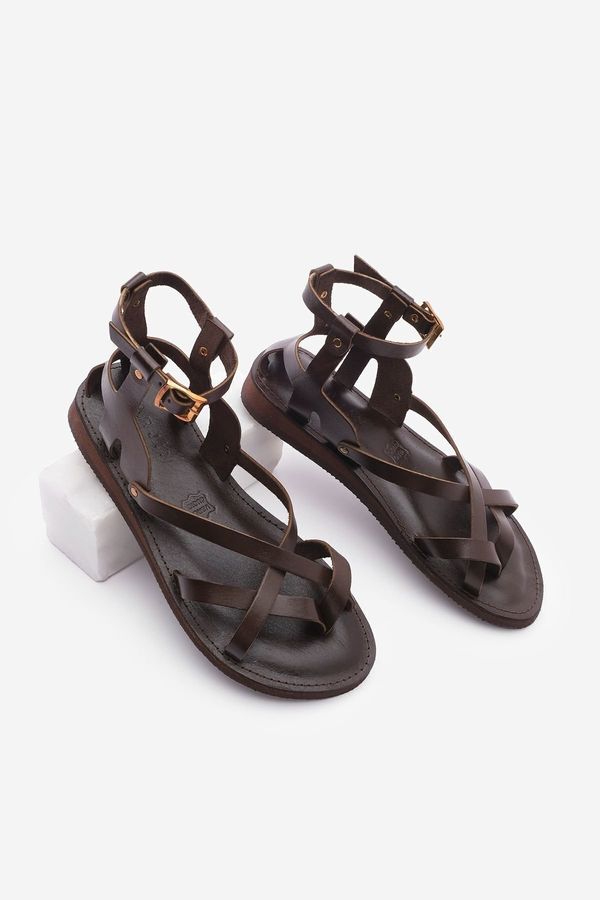 MARJIN WOMEN'S EVA SOLE CROSS-TOE CROSS STRAP DETAILED DAILY SANDALS MESKA BROWN