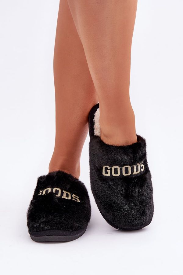 MARKA NIEZDEFINIOWANA WOMEN'S SLIPPERS WITH FUR AND PRINT BLACK KALELIA