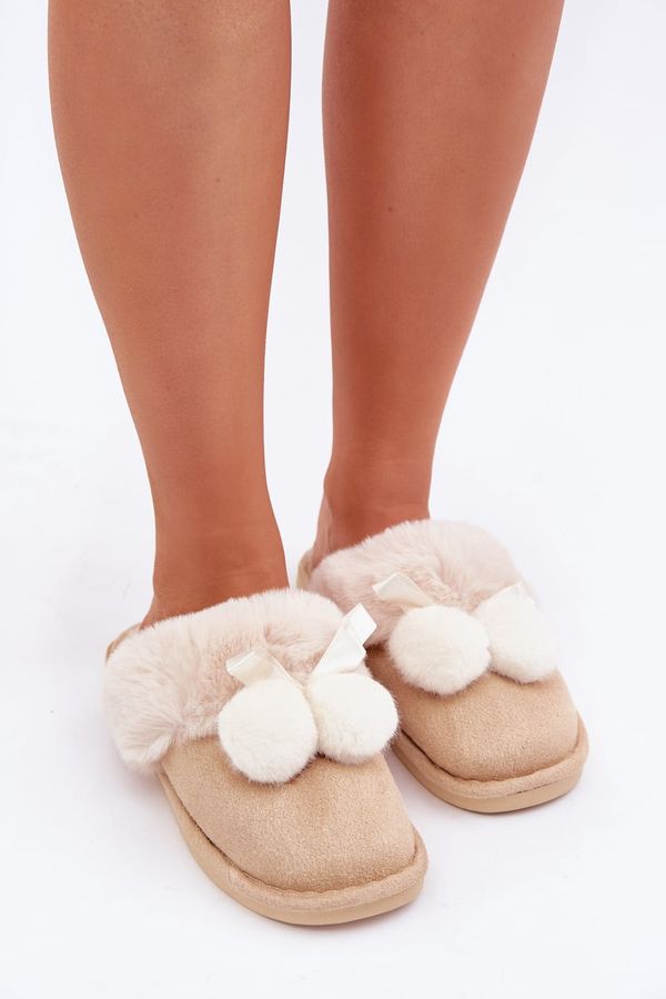 MARKA NIEZDEFINIOWANA WOMEN'S SLIPPERS WITH FUR BEIGE NARTANI