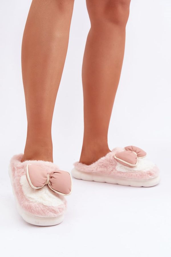 MARKA NIEZDEFINIOWANA FURRY SLIPPERS WITH BOW PINK GRILIS
