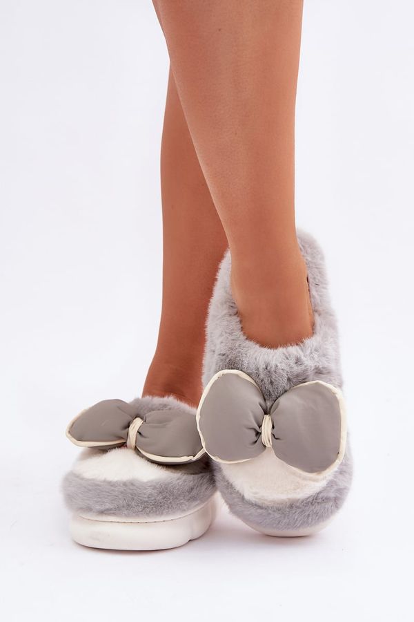 MARKA NIEZDEFINIOWANA FURRY SLIPPERS WITH BOW GRAY GRILIS