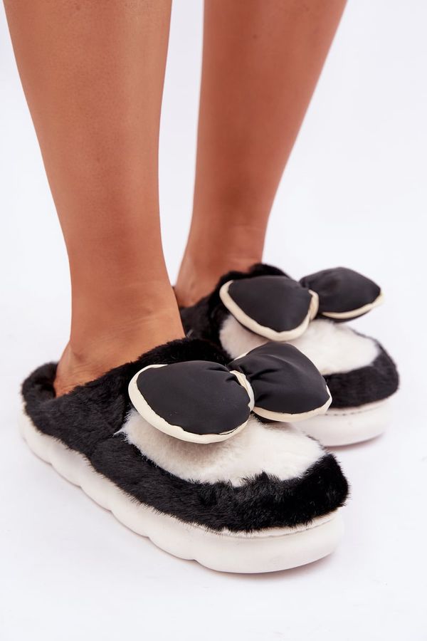 MARKA NIEZDEFINIOWANA FURRY SLIPPERS WITH BOW BLACK GRILIS