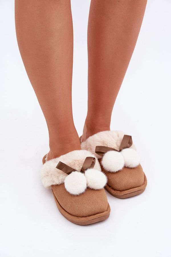 MARKA NIEZDEFINIOWANA WOMEN'S SLIPPERS WITH FUR CAMEL NARTANI