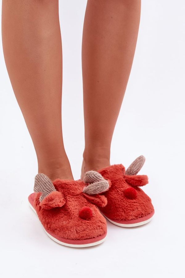 MARKA NIEZDEFINIOWANA WOMEN’S FLEECE SLIPPERS WITH REINDEER MOTIF CORAL SENNALITH