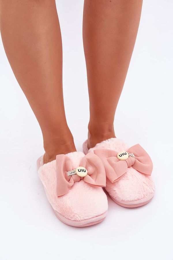 MARKA NIEZDEFINIOWANA WOMEN'S SLIPPERS WITH FUR AND BOW PINK OLFEDI