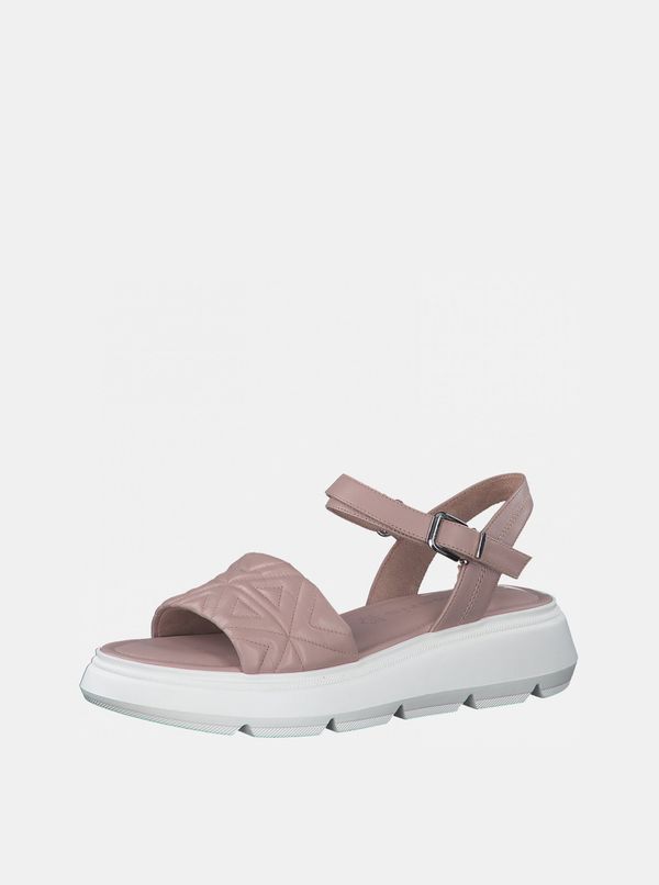 OLD PINK LEATHER PATTERNED SANDALS ON THE TAMARIS PLATFORM - WOMEN