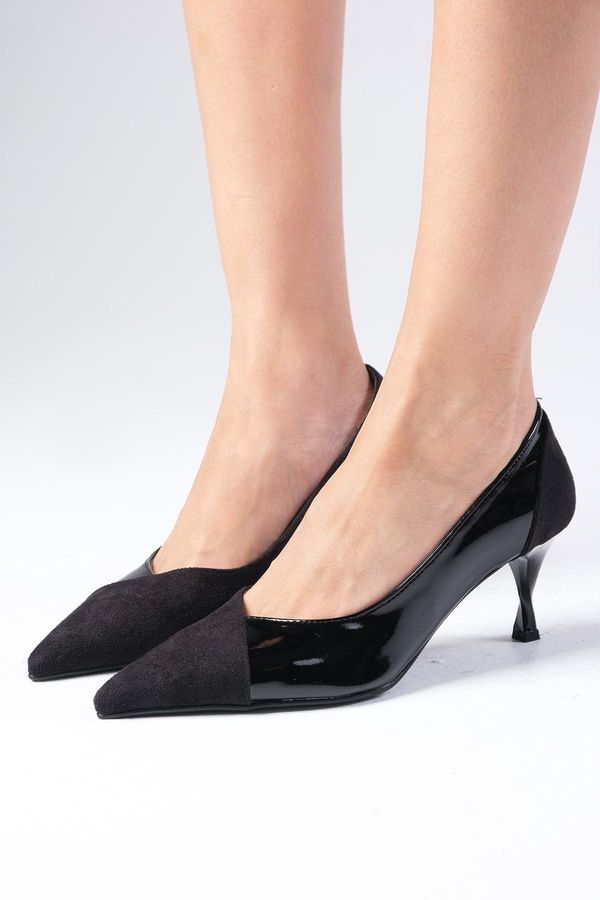 MIO GUSTO WENDY BLACK COLOR SUEDE AND PATENT LEATHER WOMEN'S HEELED SHOES