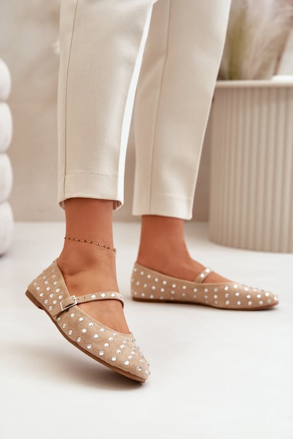 FD1 EMBELLISHED BALLERINAS WITH STRAP ECO SUEDE BEIGE TIRILISSA