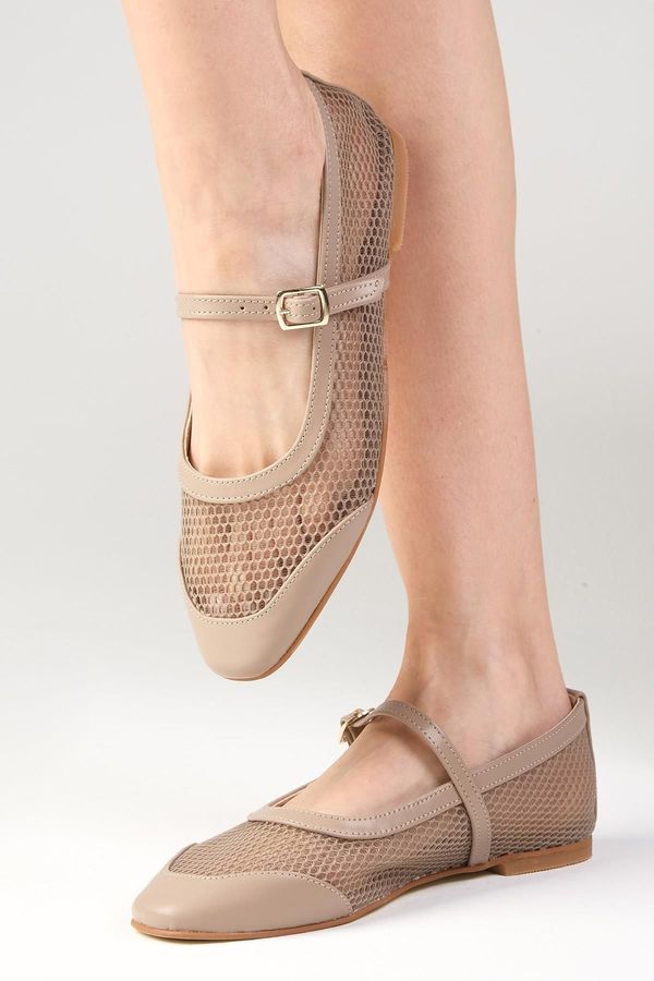 MIO GUSTO MICHELLE MINK COLOR BLUNT TOE WOMEN'S MESH BALLERINA SHOES