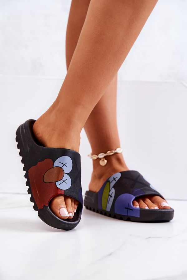 PS1 PRINTED RUBBER SLIPPERS BLACK MONSTERS