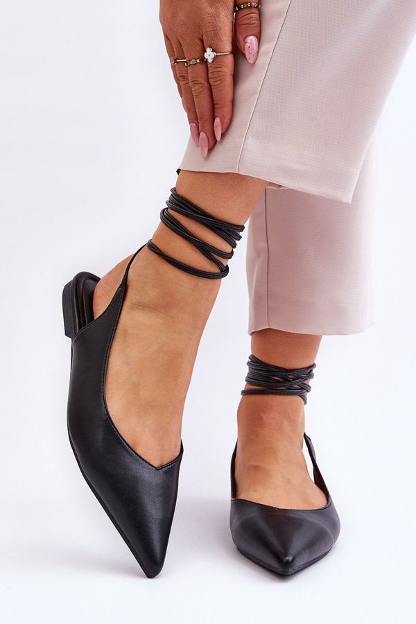 WS1 WOMEN'S TIED POINTED BALLERINAS BLACK TURRISO