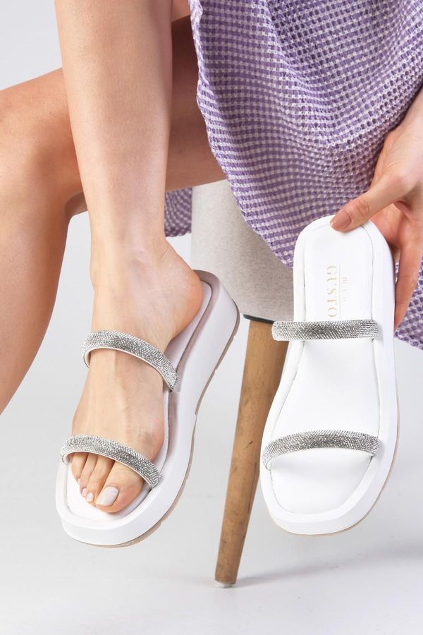 MIO GUSTO KARINA WHITE COLOR BLUNT TOE INFLATABLE BANDED WOMEN'S FLAT SLIPPERS