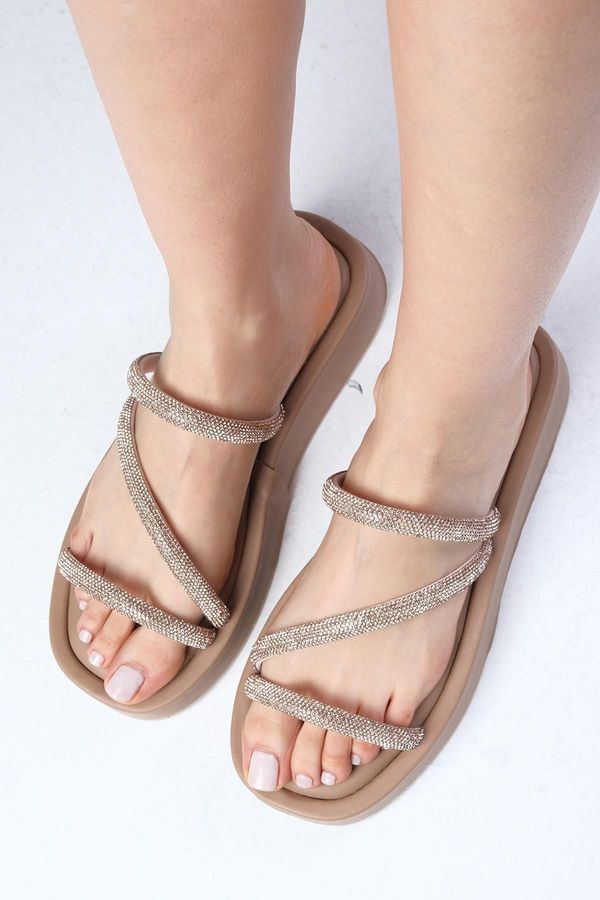MIO GUSTO PALMIRA MINK COLOR WOMEN'S FLAT TOE PUFFY STRAP FLAT SLIPPERS