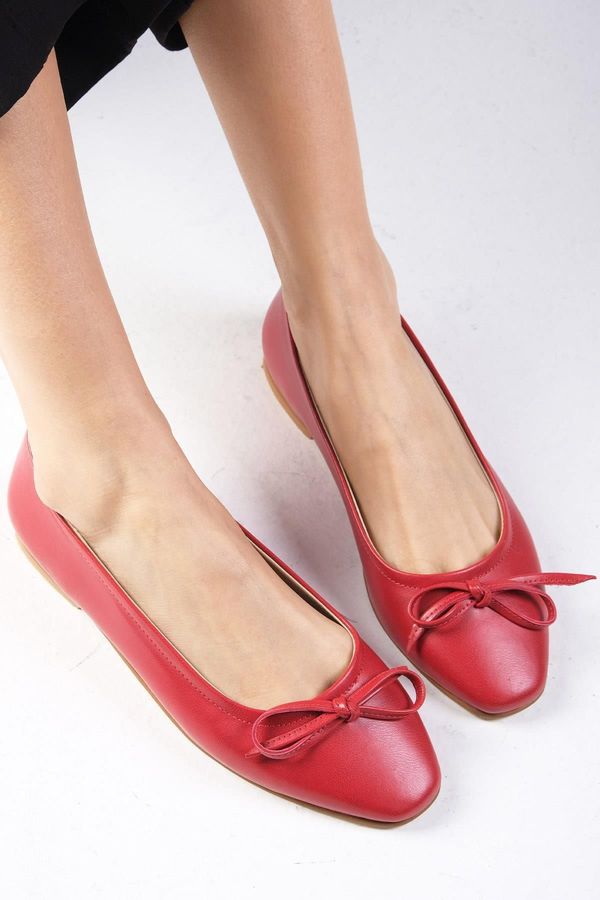 MIO GUSTO NELLY RED COLOR BOW ACCESSORY WOMEN'S FLAT TOE FLAT SHOES