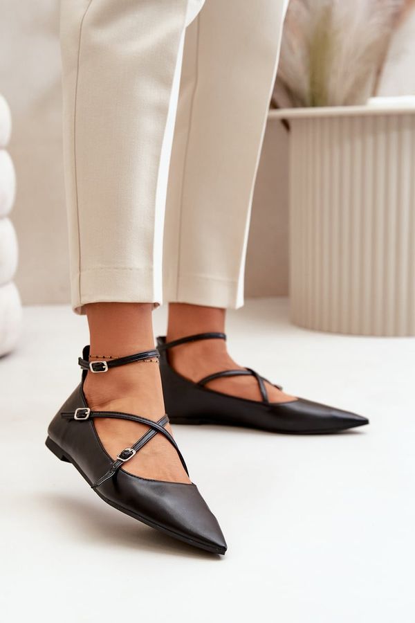 FS1 WOMEN BALLERINAS WITH POINTED TOES AND INTERTWINED STRAPS BLACK VIOLRA
