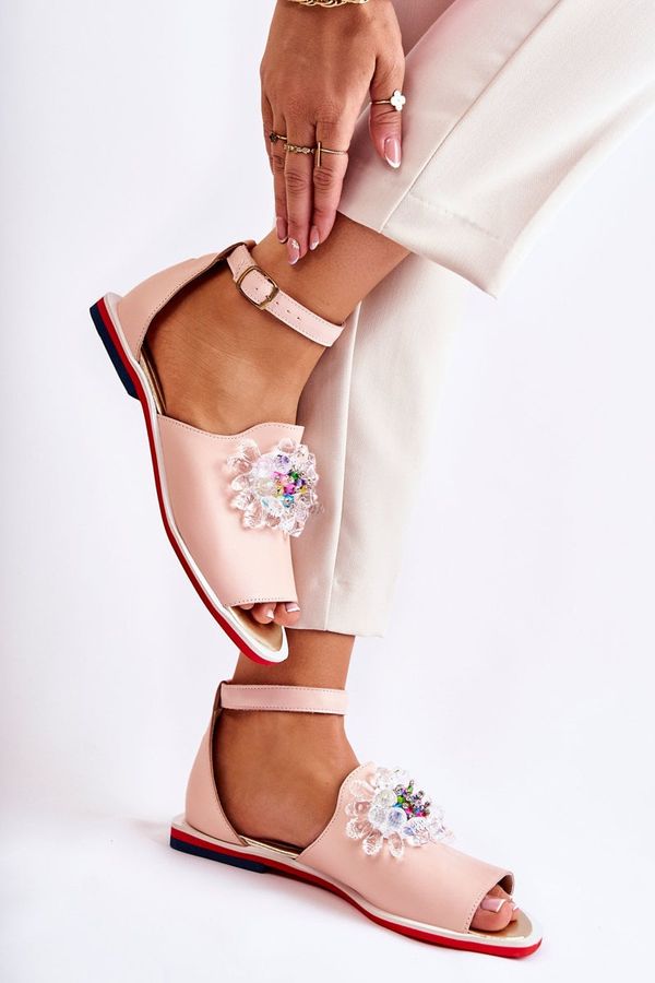 PA2 WOMEN'S LEATHER SANDALS WITH DECORATION LIGHT PINK NEVASSA