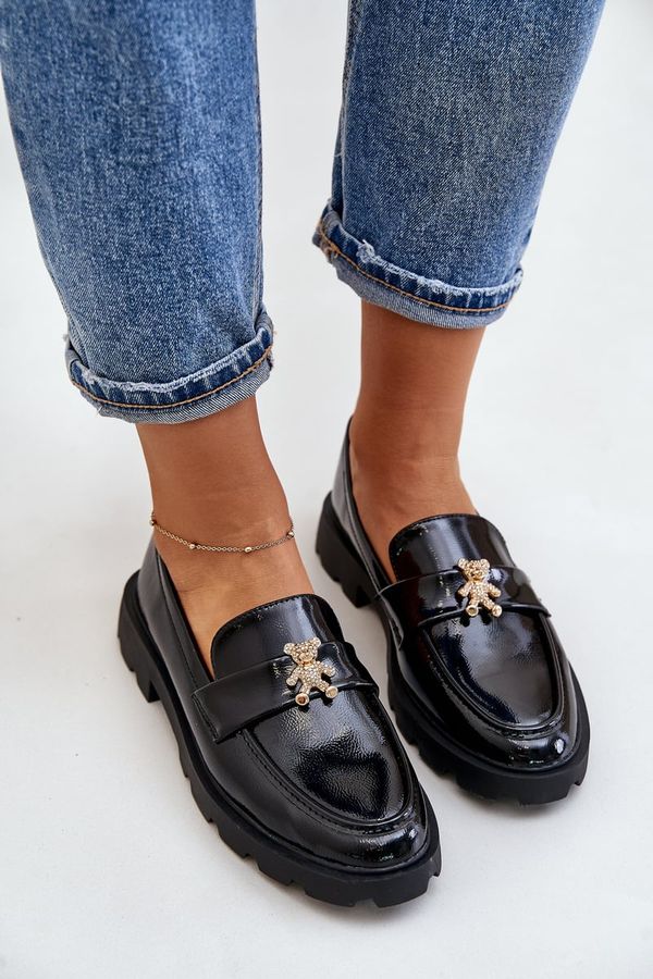 FI1 LACQUERED WOMEN'S MOCCASINS WITH BEAR BLACK KAITHRA