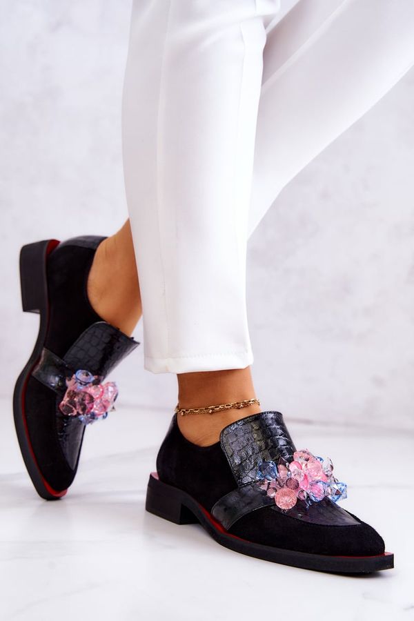 PA2 SUEDE SHOES WITH DECORATION BLACK AND RED DAVINE