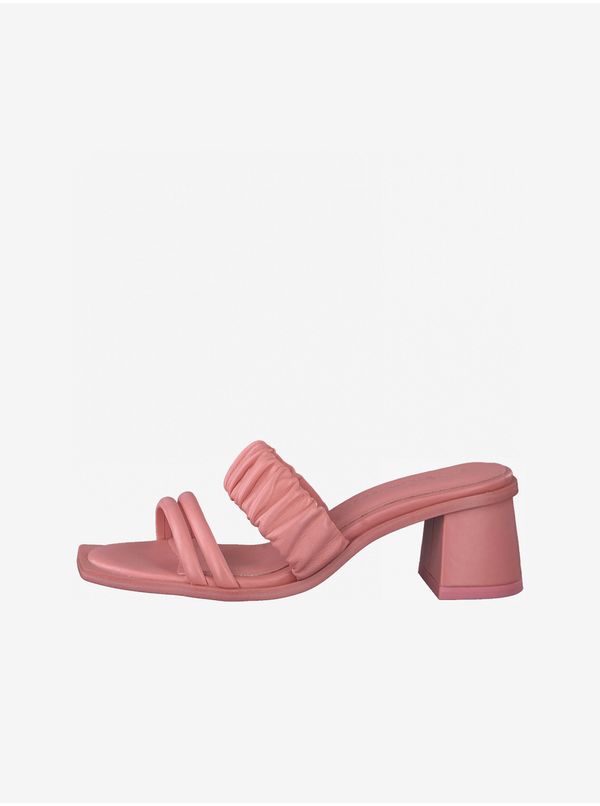 PINK LEATHER HEELED SLIPPERS TAMARIS - WOMEN'S