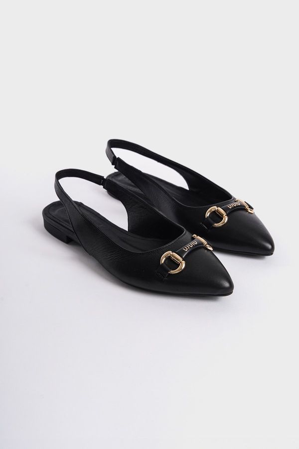 CAPONE OUTFITTERS WOMEN'S GENUINE LEATHER POINTED TOE FLATS WITH OPEN BACK BUCKLE