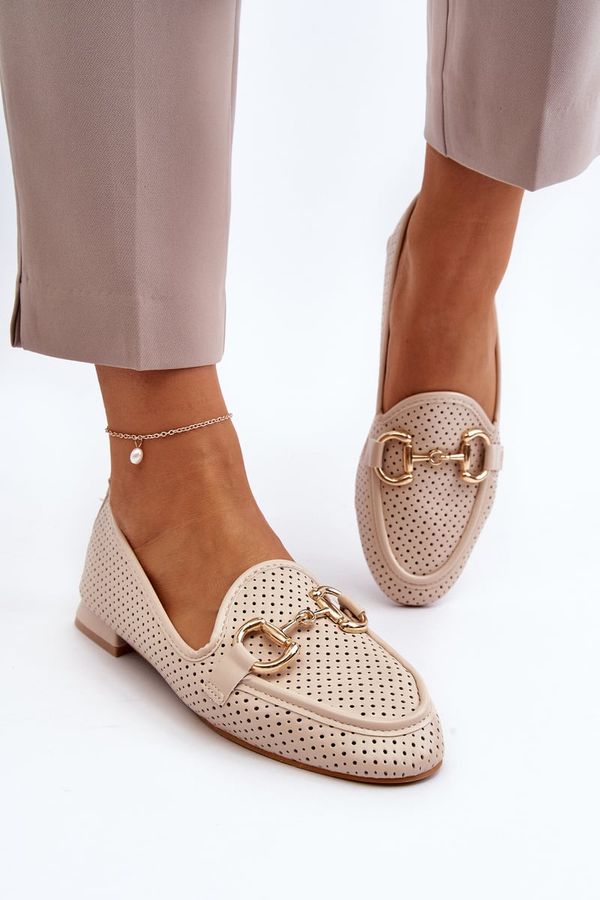 FJ1 WOMEN'S FLAT-HEELED MOCCASINS WITH BEIGE DECORATION ILUVANA