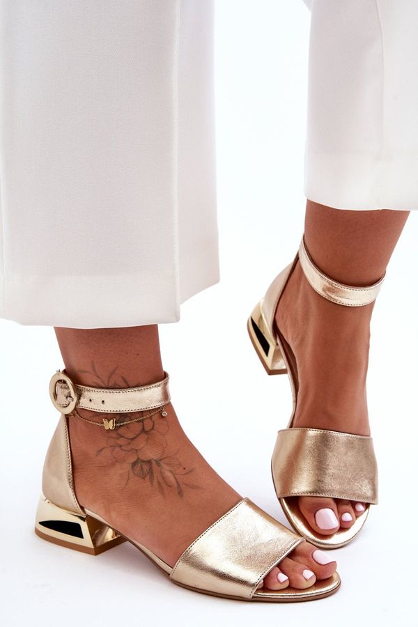 LEATHER SANDALS ON GOLD HEEL LAURA MESSI 2143 GOLD