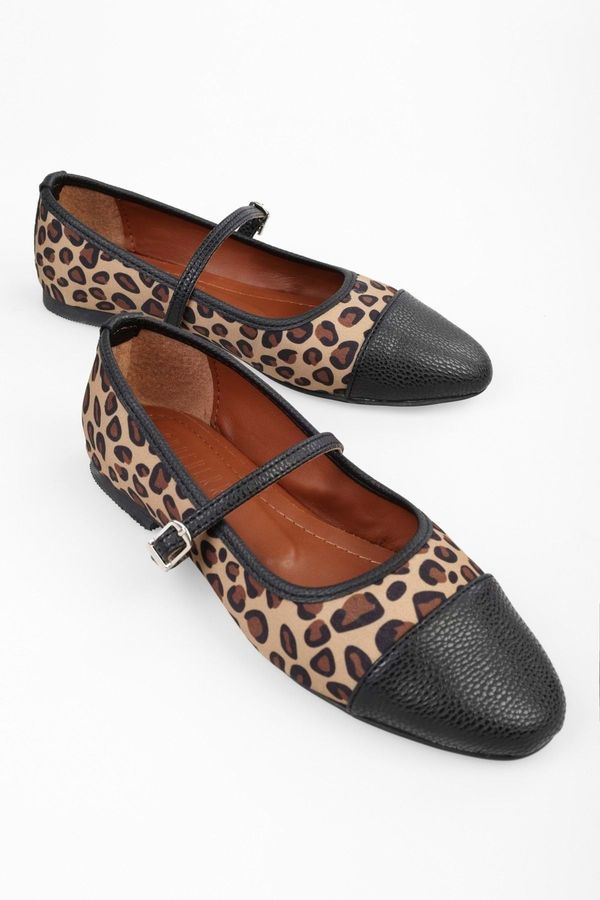SHOEBERRY WOMEN'S MARNY LEOPARD PATTERNED BELT ADJUSTABLE BALLERINAS