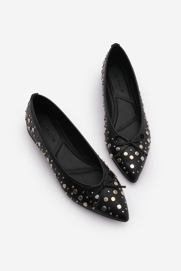 MARJIN WOMEN'S POINTED TOE STUDDED BOW CASUAL FLATS MAVINZA BLACK