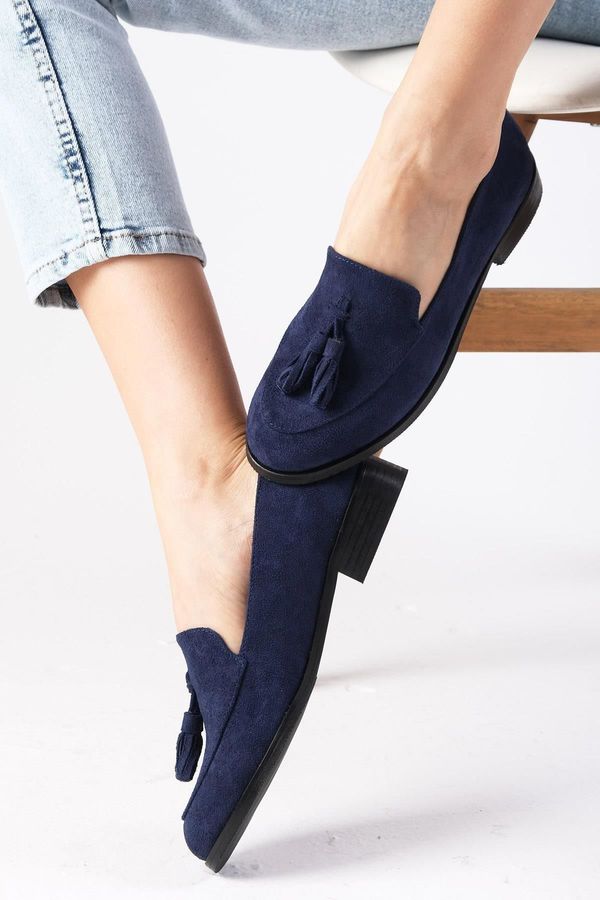 MIO GUSTO IRIS WOMEN'S NAVY BLUE SUEDE OXFORD CASUAL FLAT SHOES