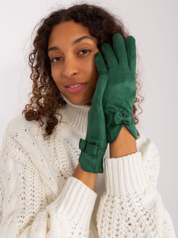 DARK GREEN ELEGANT GLOVES WITH BOW