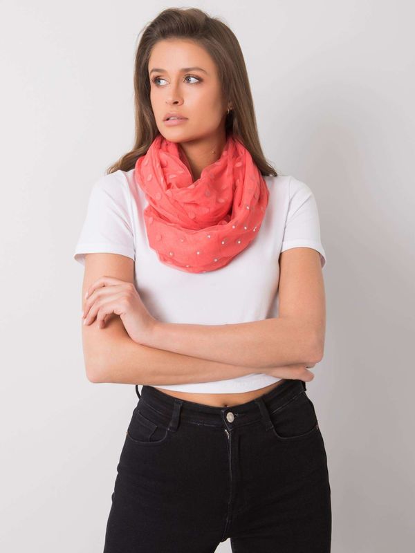 CORAL POLKA DOT SCARF WITH PATCH
