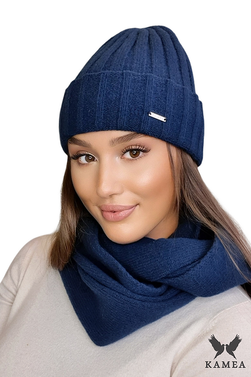 KAMEA WOMAN'S SET HAT&CHIMNEY K.22.226.64 NAVY BLUE