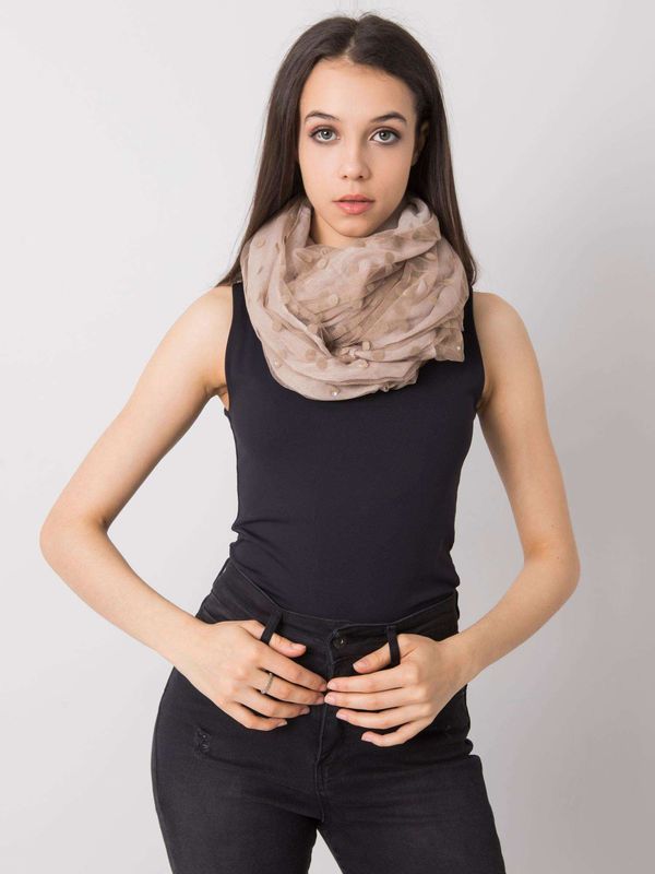DARK BEIGE POLKA DOT SCARF WITH APPLICATION