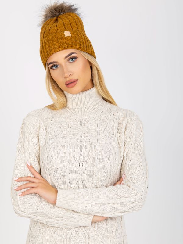 MUSTARD WINTER BEANIE WITH POMPOM RUE PARIS