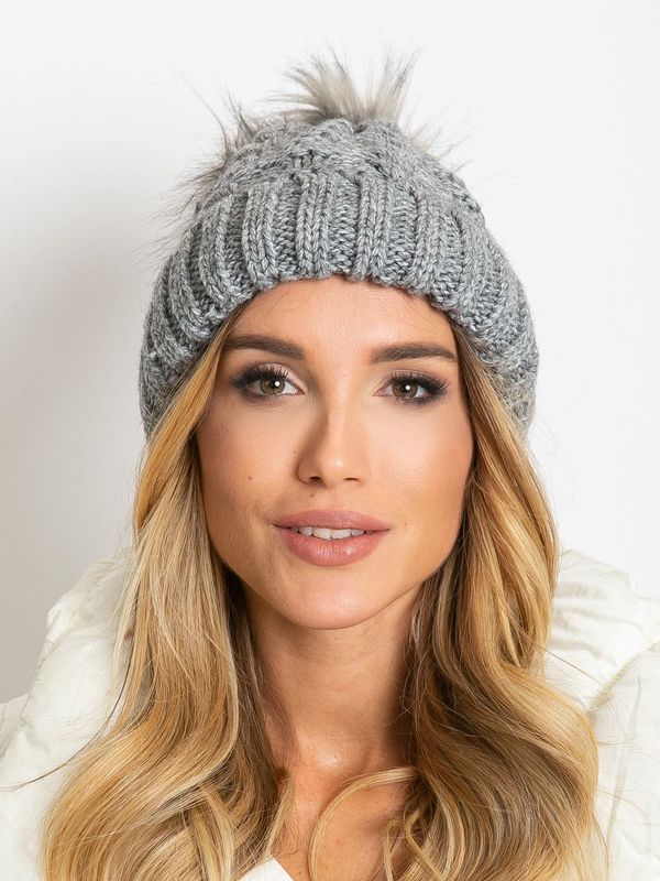 WINTER BEANIE WITH POMPOM, GRAY
