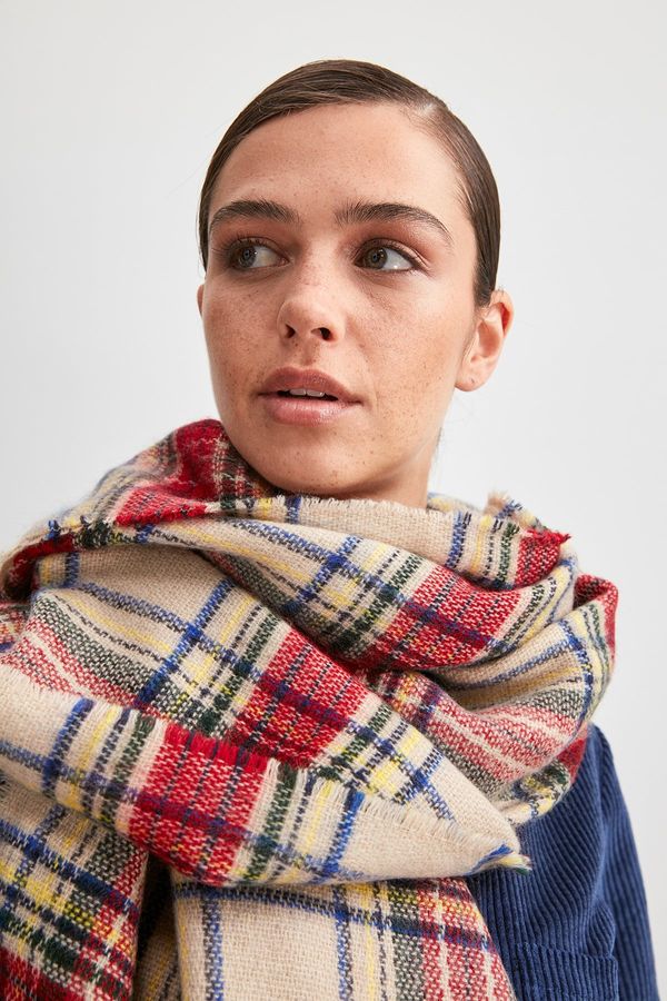 TRENDYOL WOMEN'S MULTICOLORED CHECKERED, SOFT TEXTURED SCARF