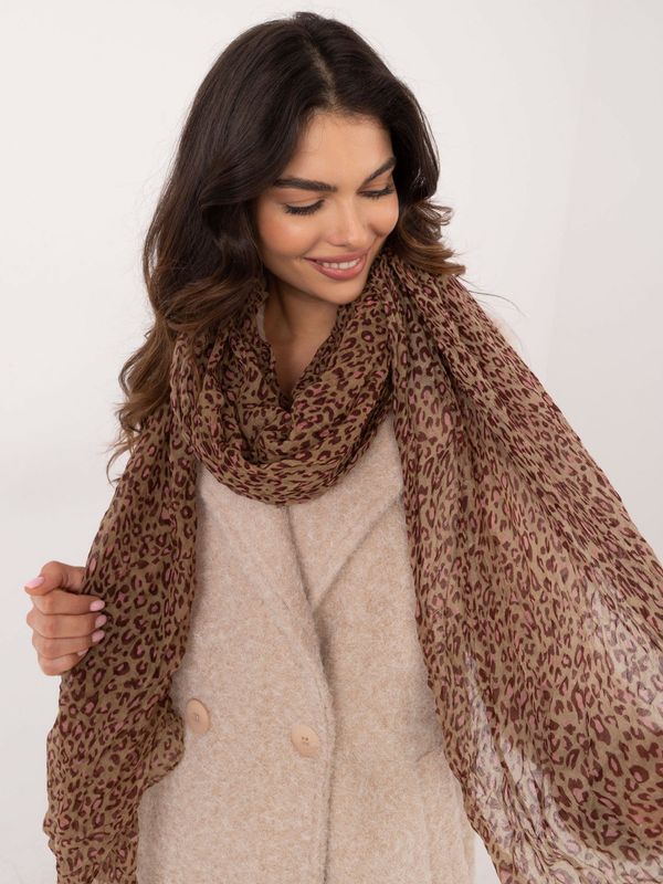 BROWN AND BURGUNDY WOMEN'S SCARF WITH LEOPARD PRINT