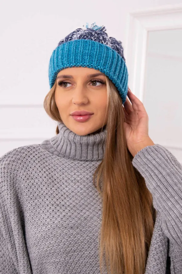 KESI CAP WITH A POMPOM ABIGAIL K326 GREY+WHITE
