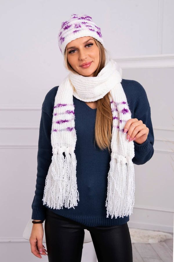 WOMEN'S SET WITH SCARF ANIKA K304 ECRU + PURPLE