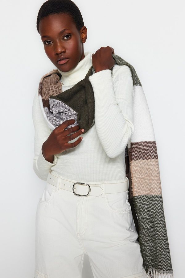 TRENDYOL WOMEN'S MULTICOLORED BLOCKY, SOFT TEXTURED SCARF