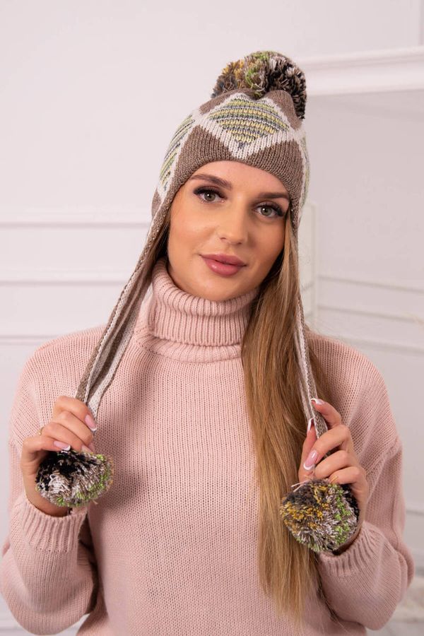 WOMEN'S CAP WITH LONG EARS EUNIKA K322 CAPPUCCINO+BEIGE