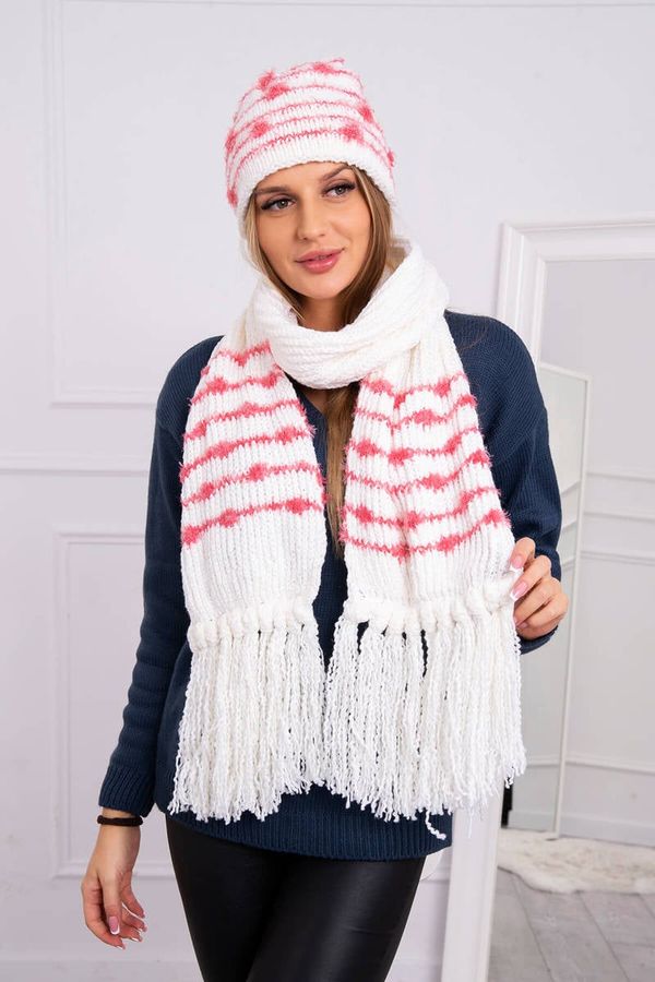WOMEN'S SET WITH SCARF ANIKA K304 ECRU + RASPBERRY