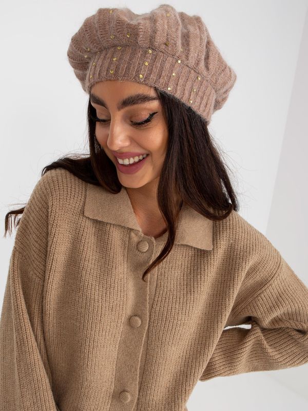 WOMEN'S DARK BEIGE WINTER HAT WITH STONES