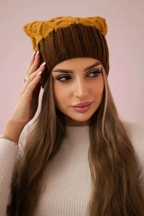 MARKA NIEZDEFINIOWANA CAP WITH FLEECE MILANO K203 MUSTARD MELANGE+BROWN