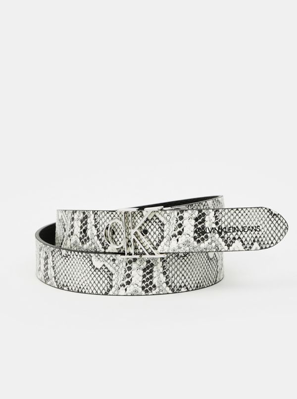CALVIN KLEIN JEANS BLACK-GREY WOMEN'S PATTERNED REVERSIBLE STRAP - WOMENS