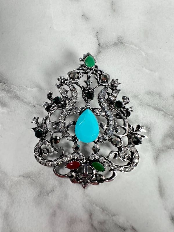 BROOCH XZ459-191 SILVER + BLUE