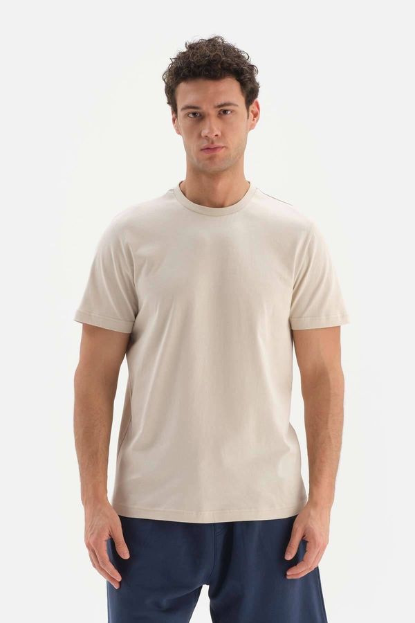 DAGI BEIGE CREW NECK SUPIMA COTTON SHORT SLEEVE T-SHIRT