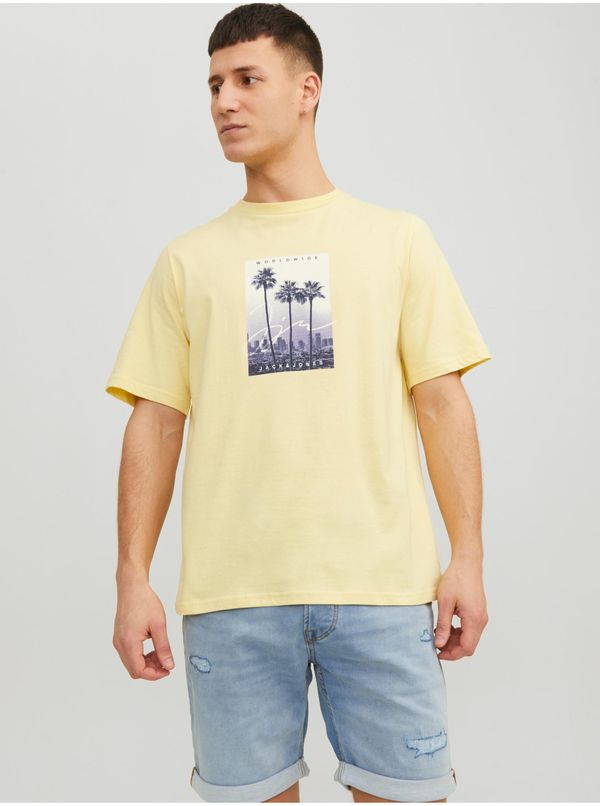 LIGHT YELLOW MEN'S T-SHIRT JACK & JONES SPLASH - MEN