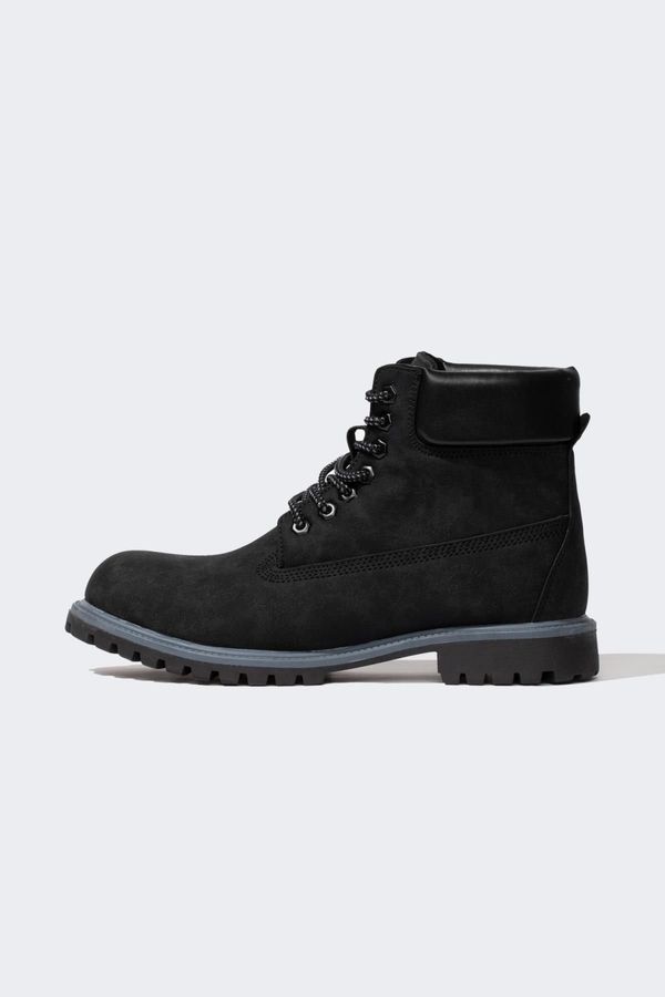 DEFACTO MEN'S LACE-UP HIGH-SOLE FAUX LEATHER BOOTS